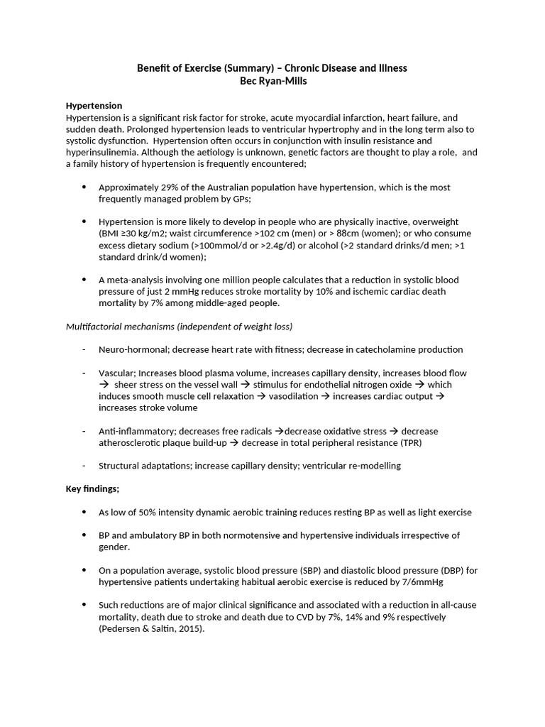Summary - Benefits of Exercise | PDF | Diabetes | Osteoporosis