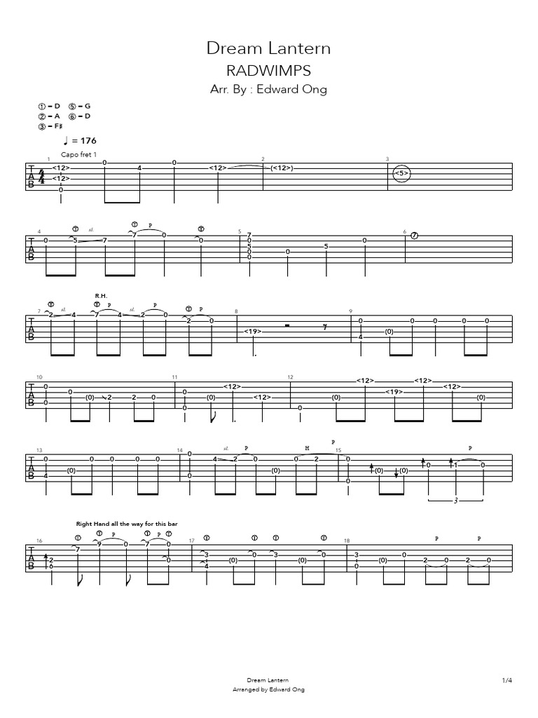 Dream Lanter - Edward Ong TABS | PDF | Musical Techniques | Chordophones