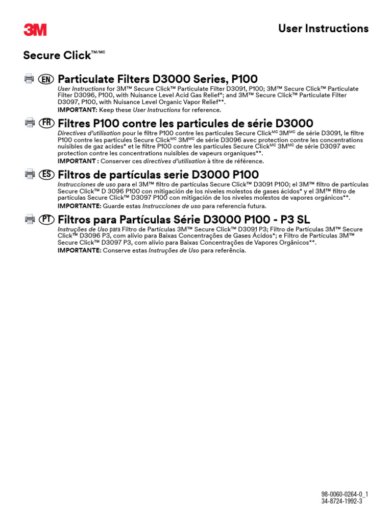 3M Secure Click Particulate Filters D3000 Series P100 UI | PDF ...