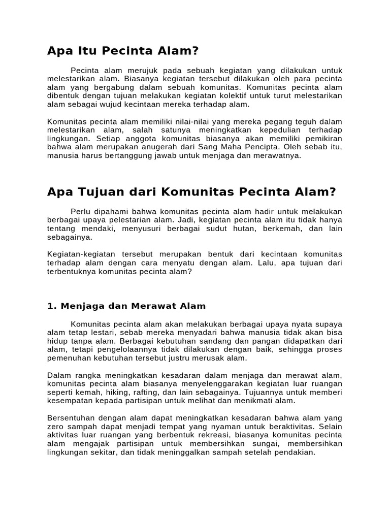 Komunitas Pecinta Alam dan Tujuannya | PDF