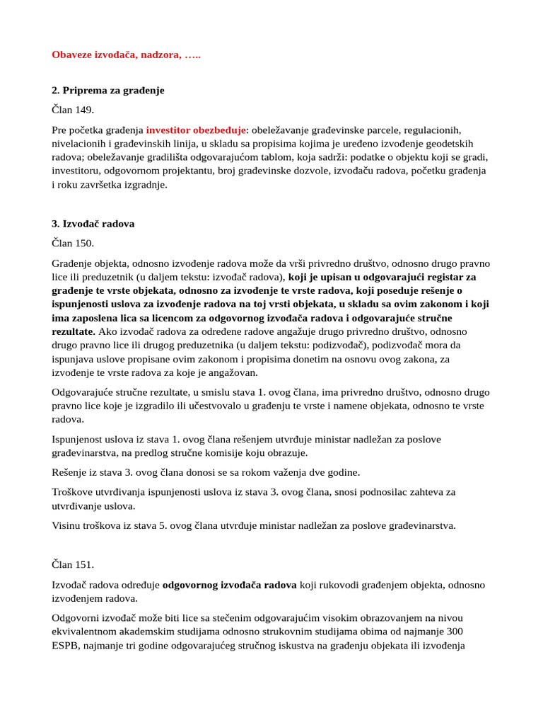 Obaveza Investitora - Nadzora - Izvođača | PDF