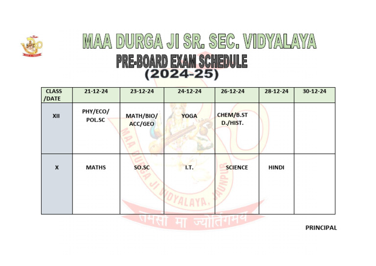 Pre-Board Time Table (2024-25) | PDF