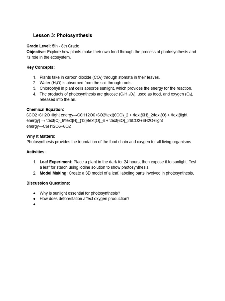 Lesson 3 - Photosynthesis | PDF