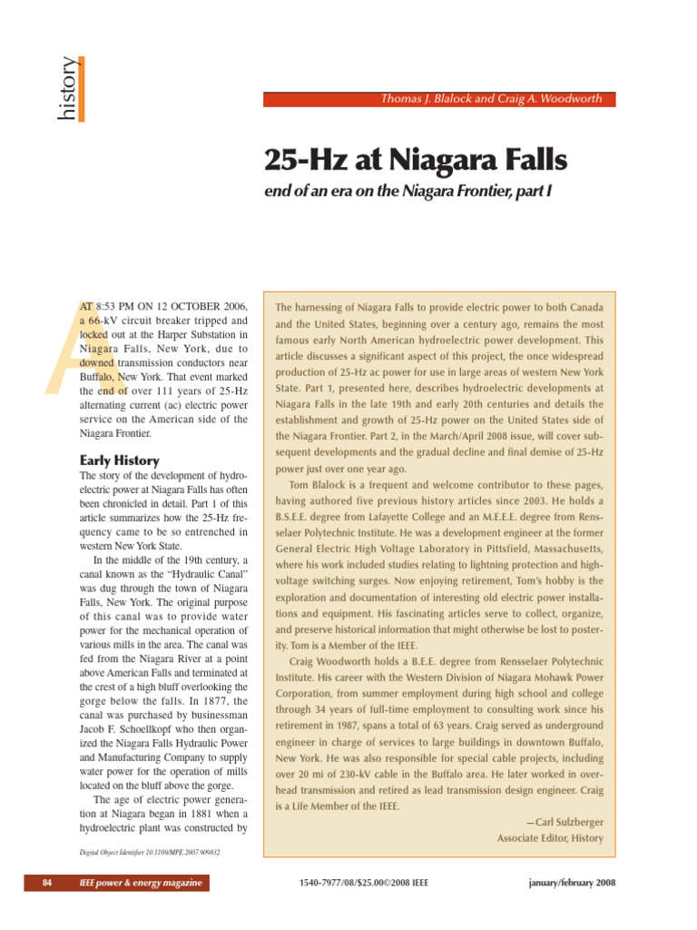 25-Hz Power History at Niagara Falls | PDF | Alternating Current | Electric Generator