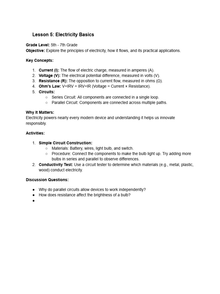 Lesson 5 - Electricity Basics | PDF