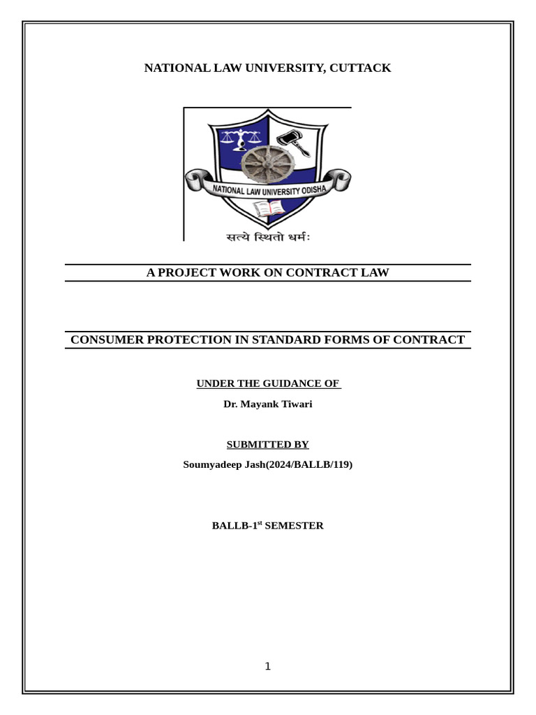 Consumer Protection in Standard Forms of Contract -Soumyadeep Jash ...