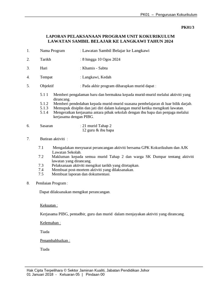 Laporan Lawatan Sambil Belajar 2024 | PDF