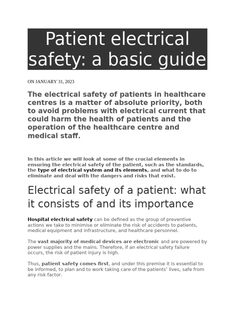Patient Electrical Safety | PDF | Occupational Safety And Health | Safety