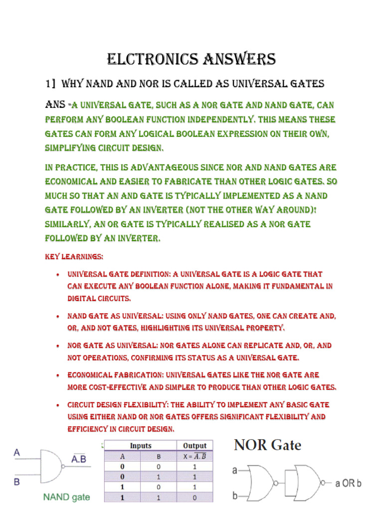 Universal Gates: NAND & NOR Explained | PDF