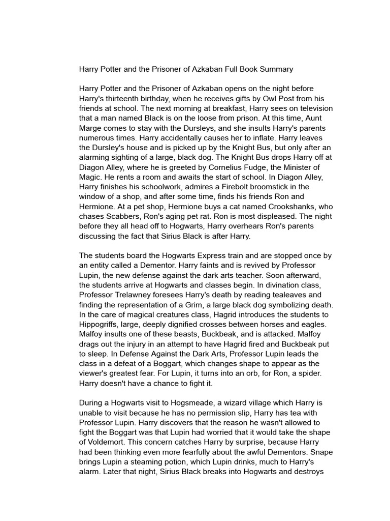 Harry Potter and The Prisoner of Azkaban Full Book Summary | PDF ...