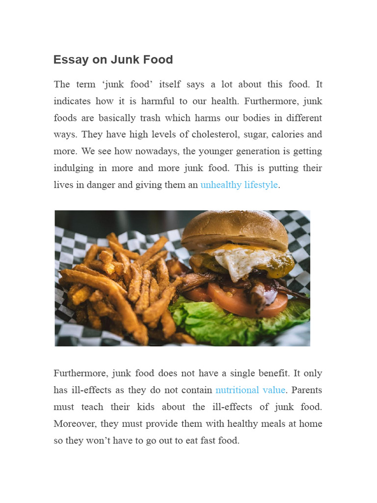 Essay on Junk Food | PDF | Junk Food | Foods