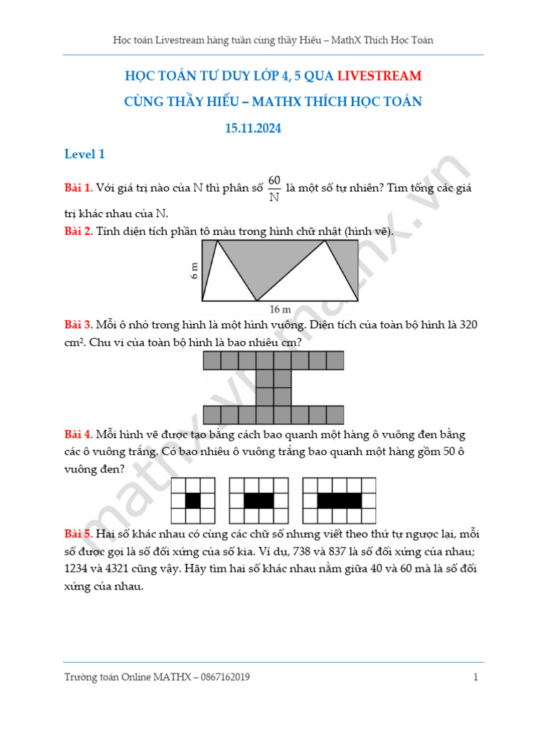MATHX - HỌC TOÁN TƯ DUY LỚP 4,5 - BUỔI 2 - 20241115 | PDF