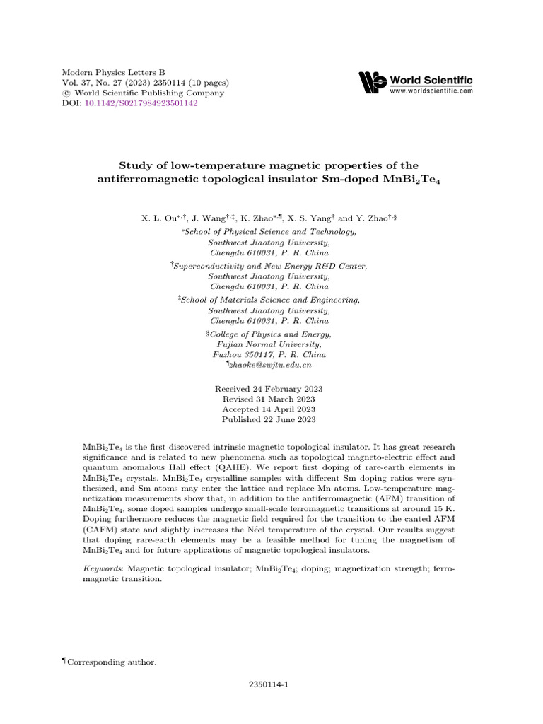 Study of Low-Temperature Magnetic Properties of The Antiferromagnetic ...
