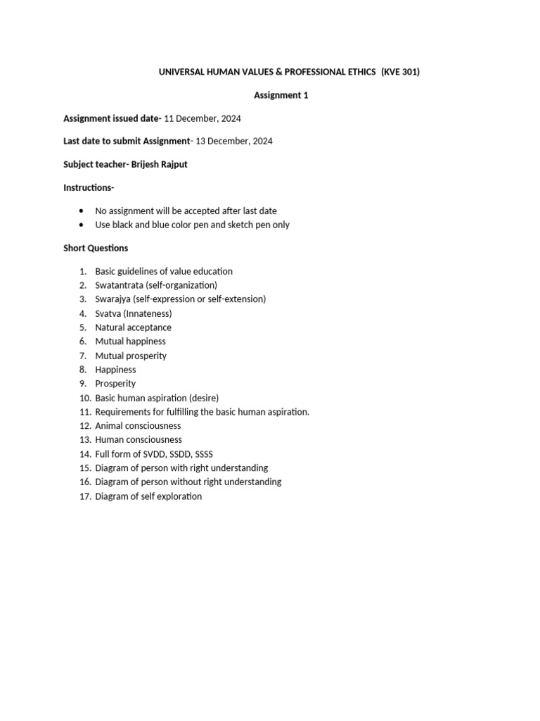 UHV Assignment 1 December 2024 | PDF