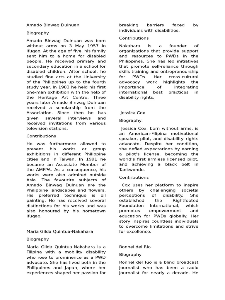 Amado Dulnuan and Gilda Nakahara Bio | PDF | Disability