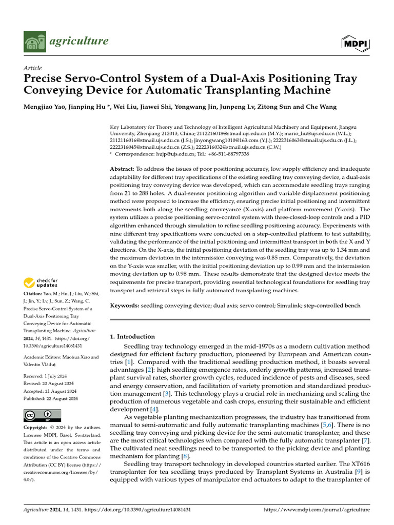 Agriculture 14 01431 v2 | PDF | Engines | Automation