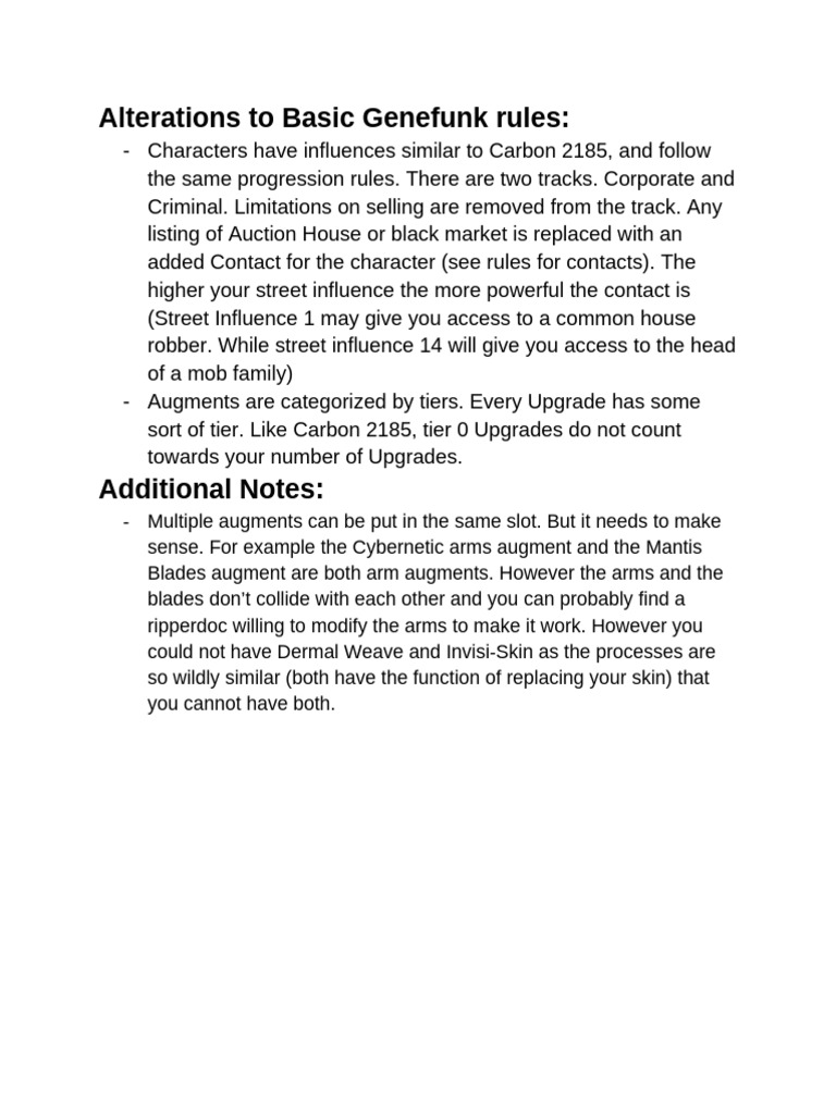 Genefunk Augmentations Rules | PDF