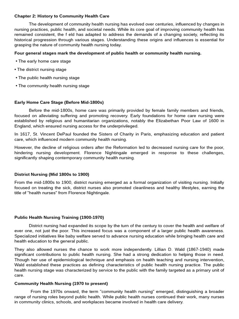 Chapter 2: History to Community Health Care | PDF | Nursing | Health Care Chapter 2: History to Community Health Care | PDF | Nursing | Health Care