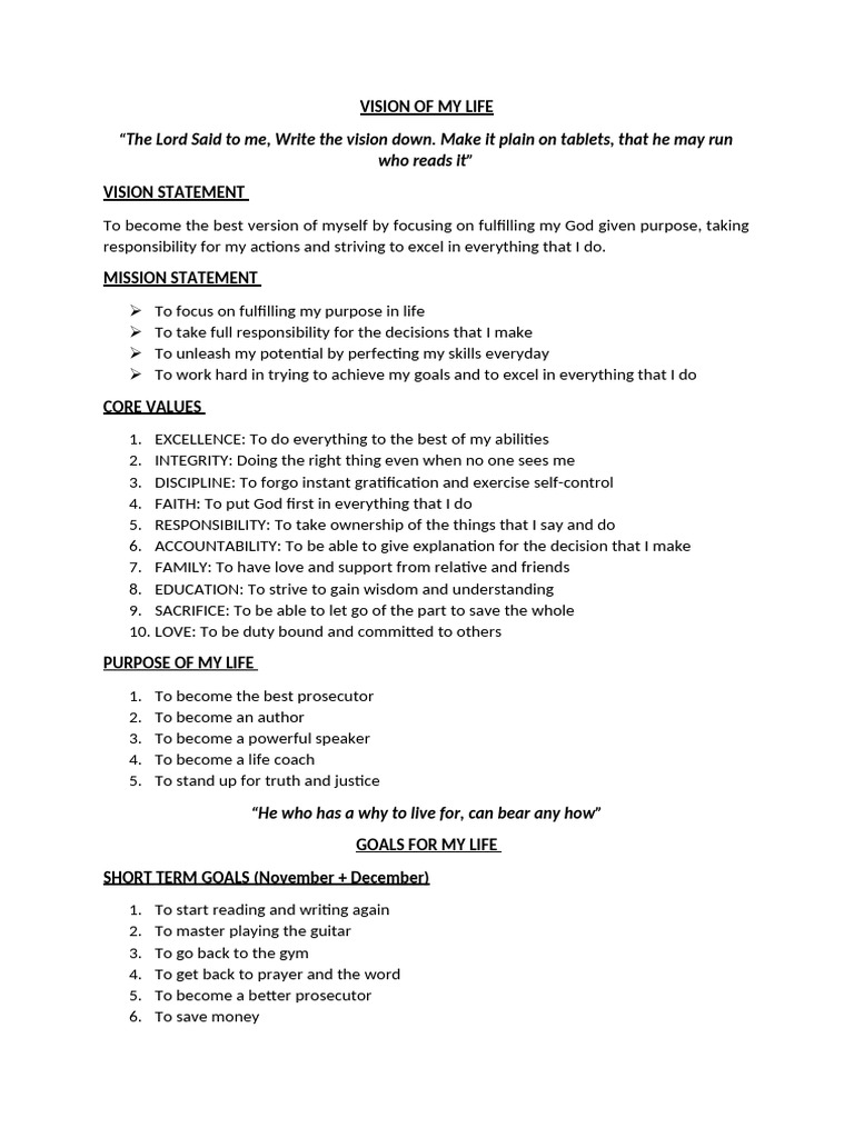 VISION OF MY LIFE | PDF | Meaning Of Life