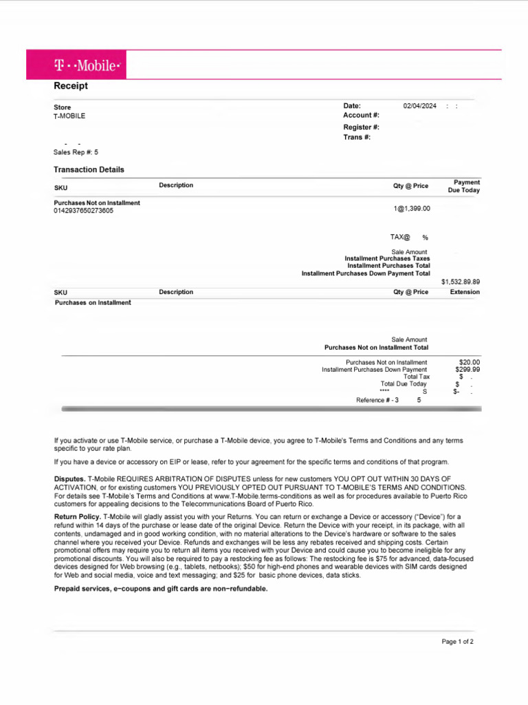 621394297-t-mobile-2025-1-agreement draft | PDF | T Mobile Us | Receipt