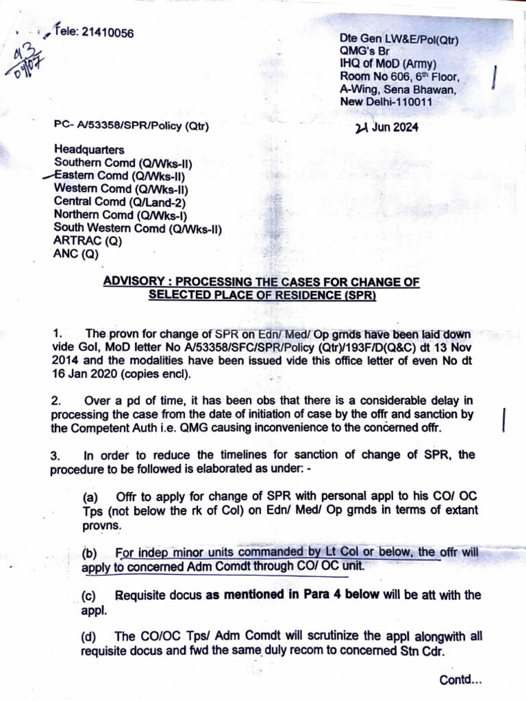 Change of SPR Processing Guidelines | PDF | Army | Military Units And ...
