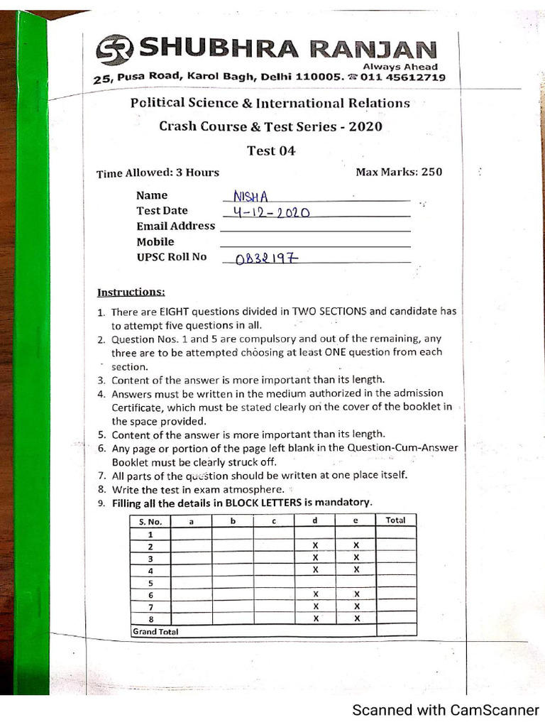 PSIR CC Test 4 Nisha AIR50 2020 | PDF