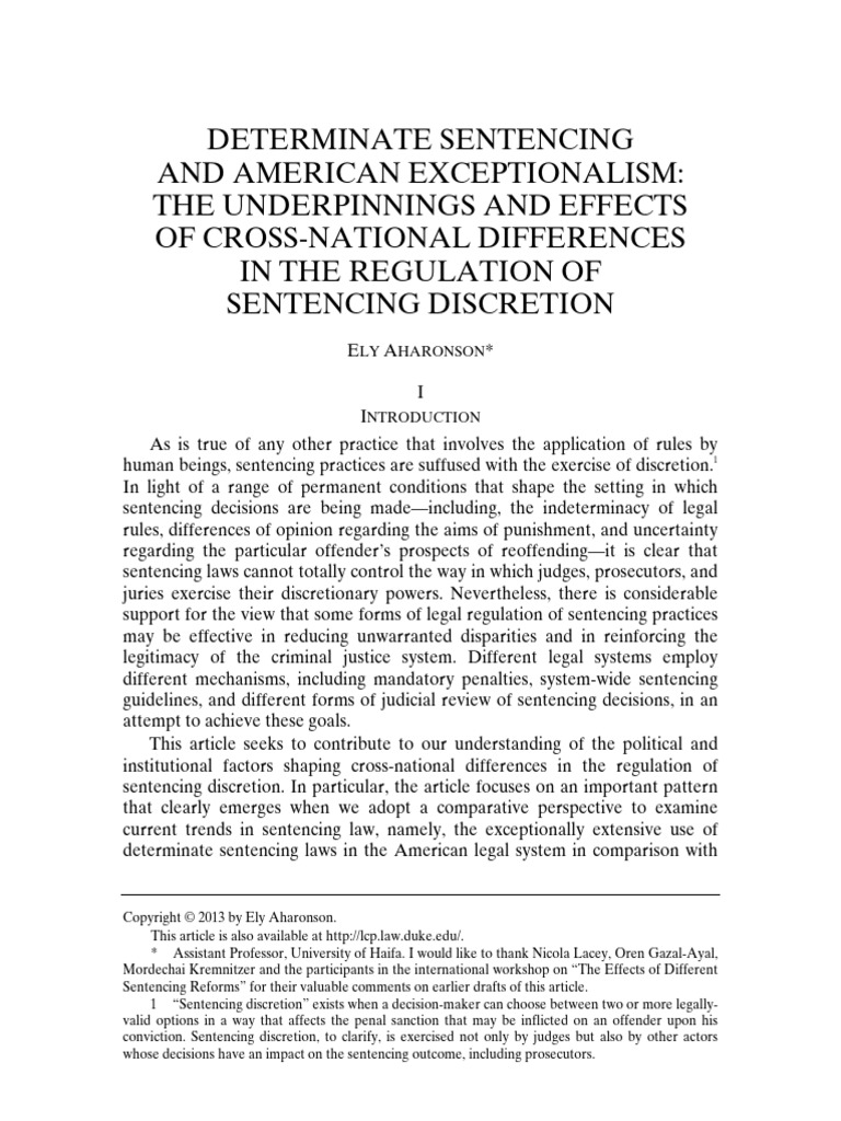 Determinate Sentencing and American Exceptionalism - The Underpinn ...