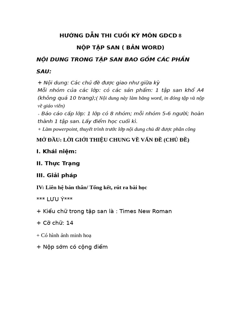 Hướng Dẫn Thi Cuối Kỳ Môn Gdcd Lớp 8 | PDF