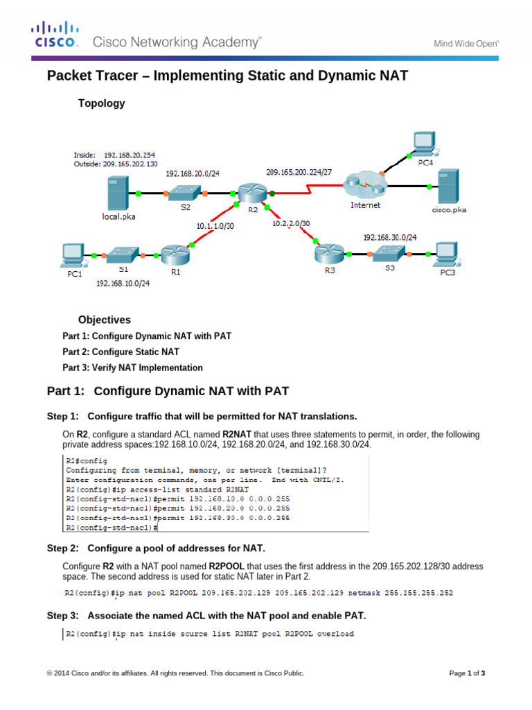 4. Implementing Static and Dynamic NAT Instructions | PDF