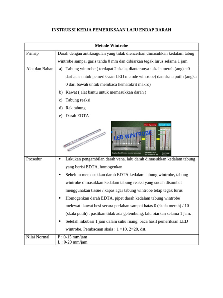 Instruksi Penggunaan Tabung Wintrobe | PDF