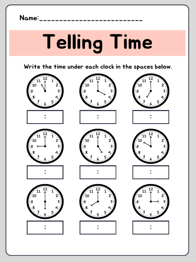 TellingTime Worksheet | PDF | Clock | Horology