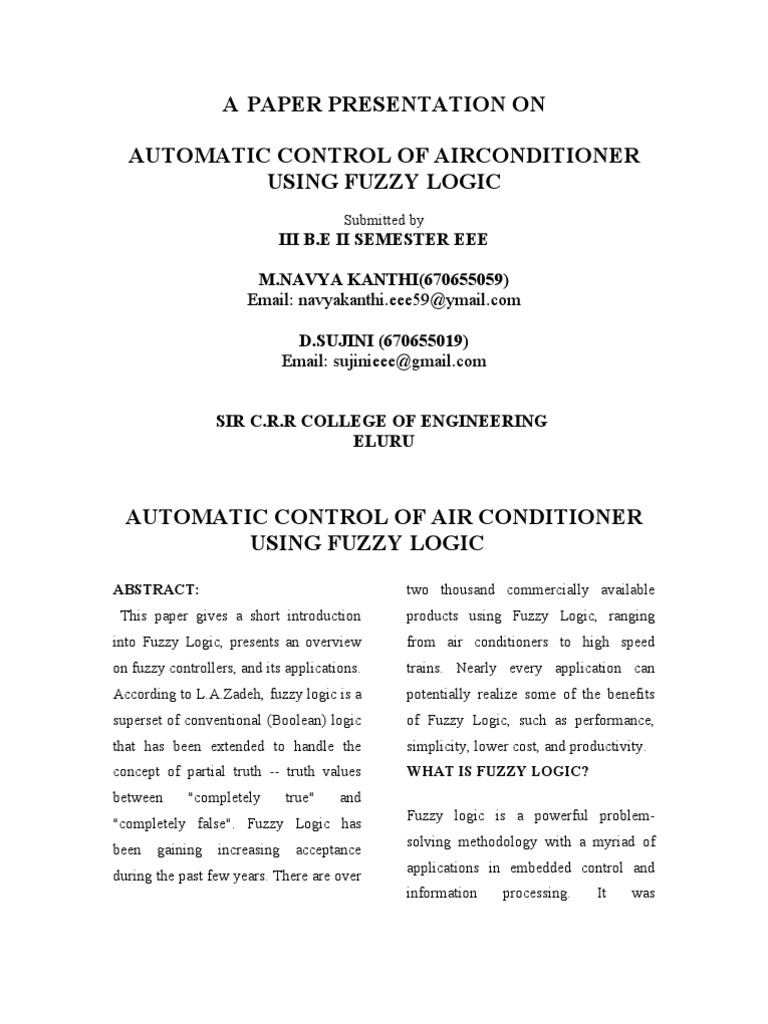 Automatic Control of Air Conditioner Using FUZZY LOZIC | PDF | Fuzzy ...