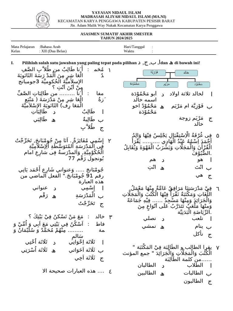 Soal B Arab Kelas 12 | PDF