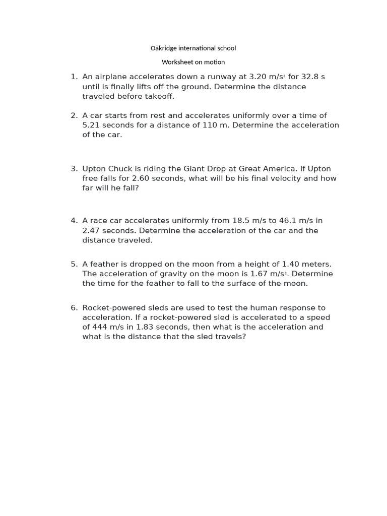 worksheey_on_suvat_equations physics | PDF