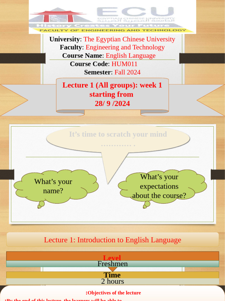Lecture 1 - Introduction To English Language - Fall 2024 | PDF ...
