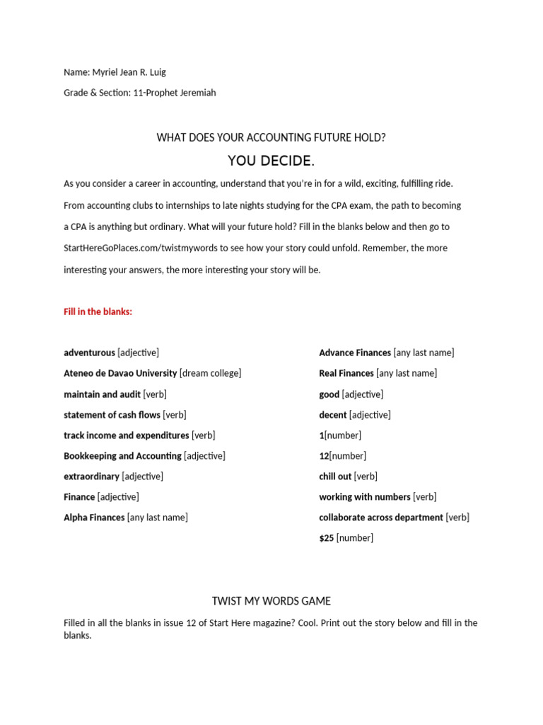 Twist my words game activity | PDF | Accounting | Certified Public ...