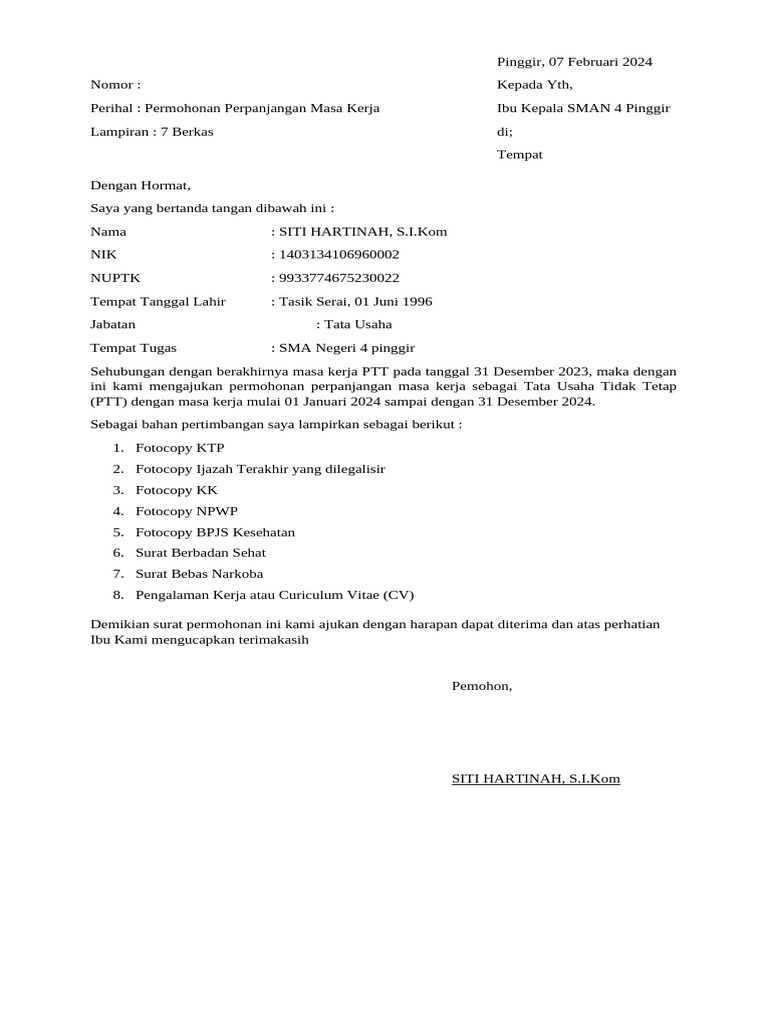 Surat Permohonan Perpanjangan | PDF