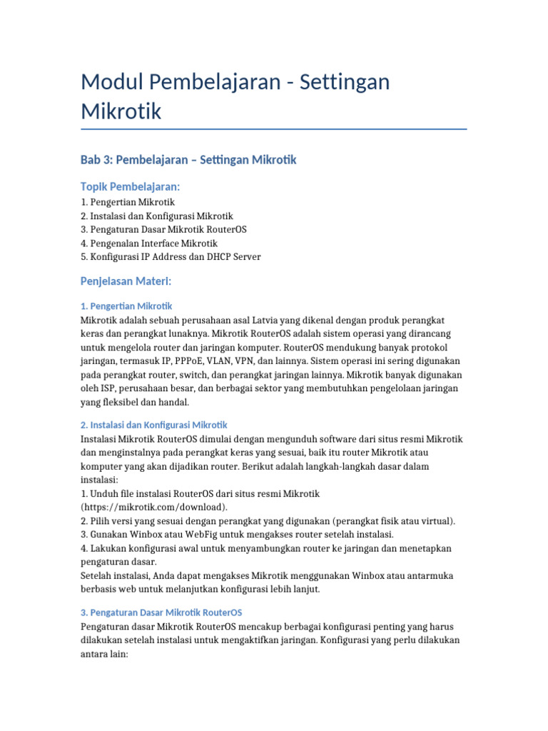 Modul Settingan Mikrotik Bab3 Lengkap | PDF