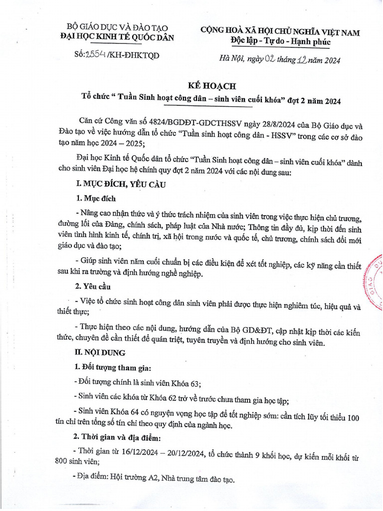 Kế hoạch SHCD CK - đợt 2 năm 2024 | PDF