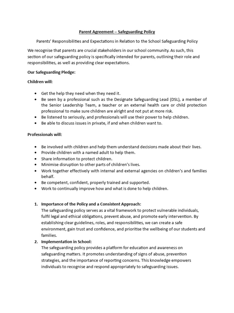 3. Safeguarding Policy Parent Agreement | PDF | Child Protection ...