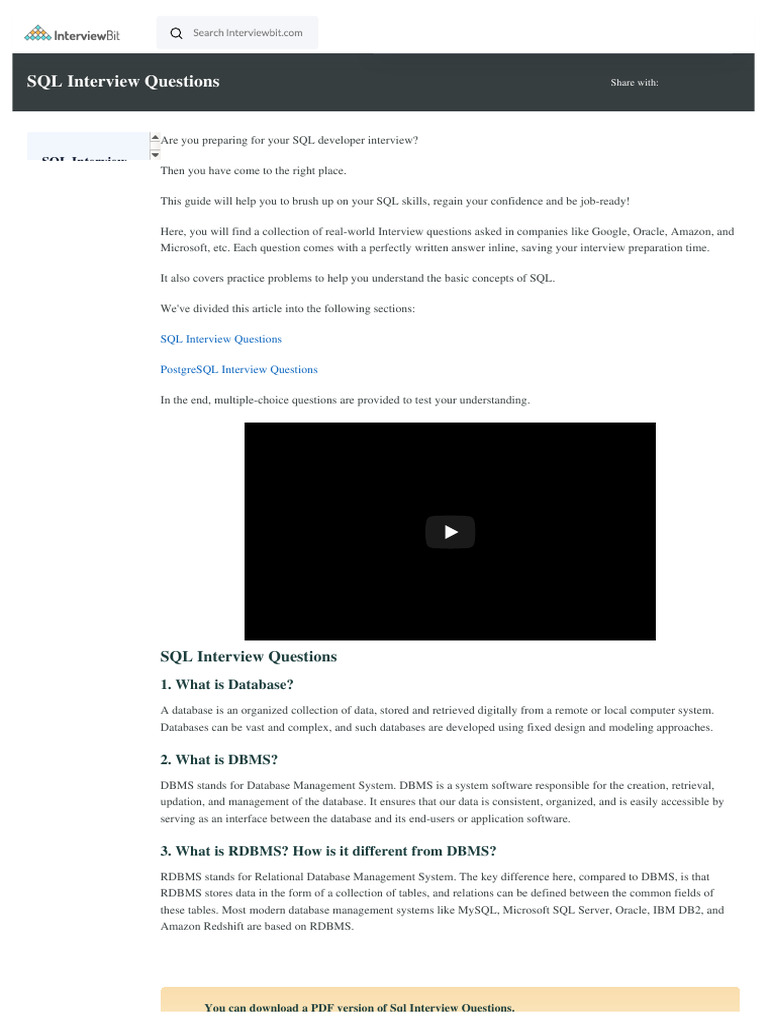 SQL Interview Questions 1 | PDF | Database Index | Relational Database