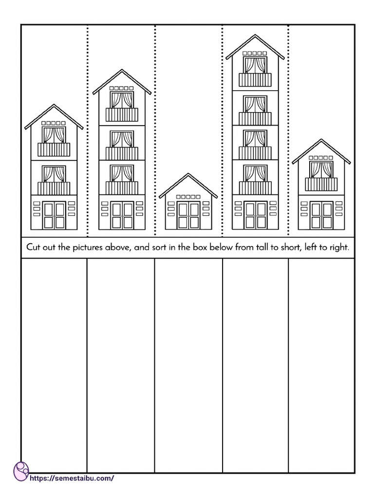 Cut and Paste Short and Tall Worksheets House | PDF