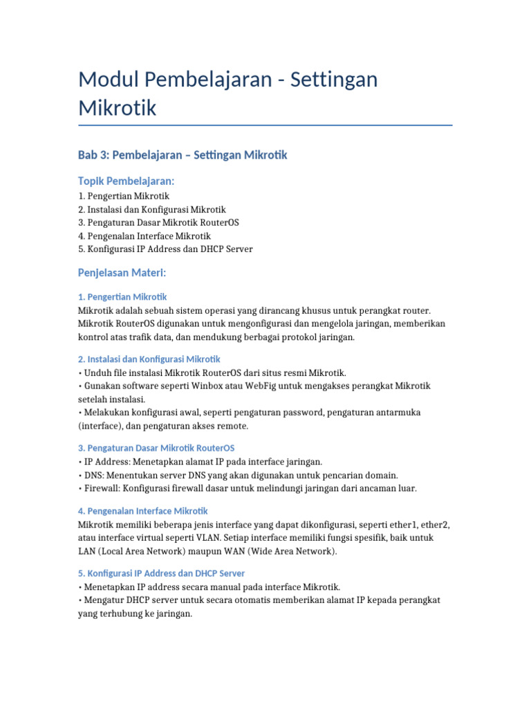 Modul Settingan Mikrotik Bab3 | PDF