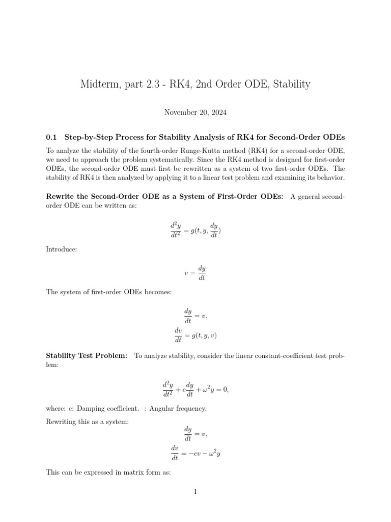 Computational Engineering COE 311K Midterm, Part 2.3 - RK4, 2nd Order ...