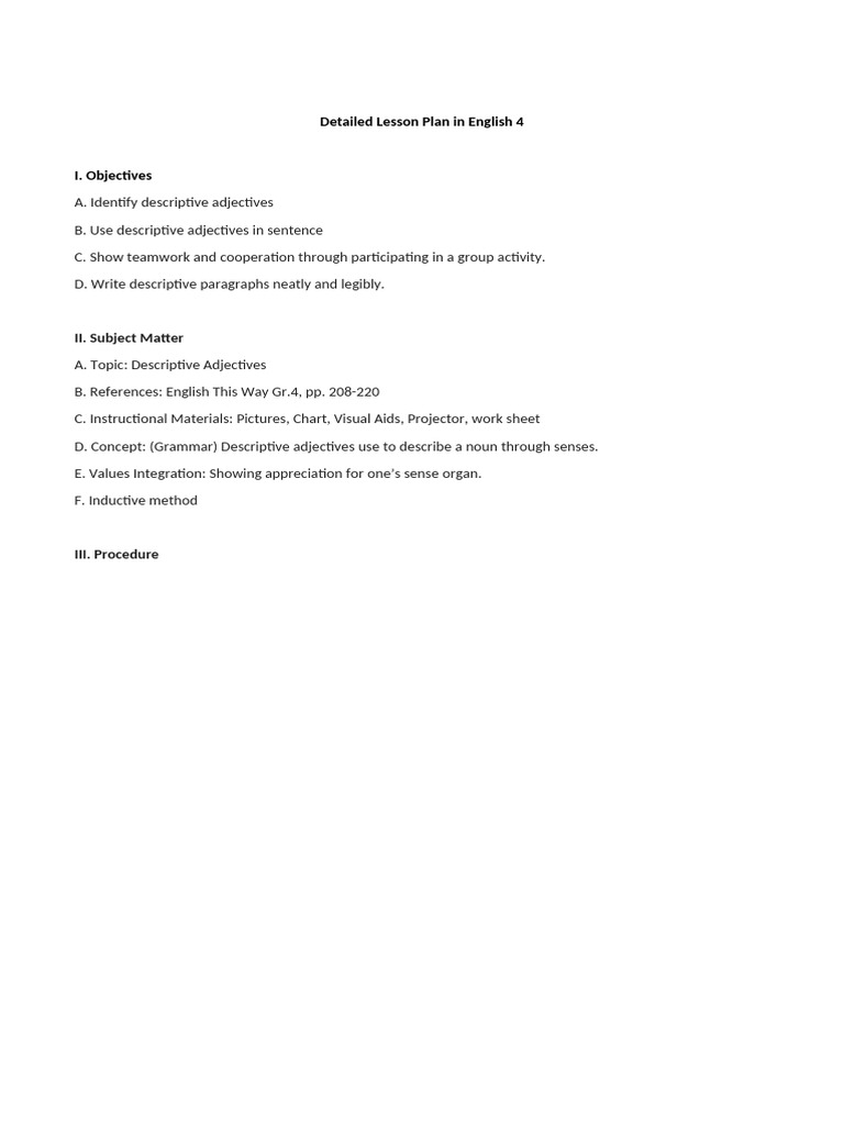 Detailed Lesson Plan ADJECTIVES | PDF | Adjective | Noun