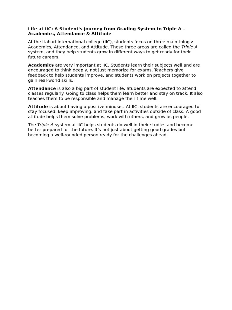 Triple A System at Itahari International College | PDF