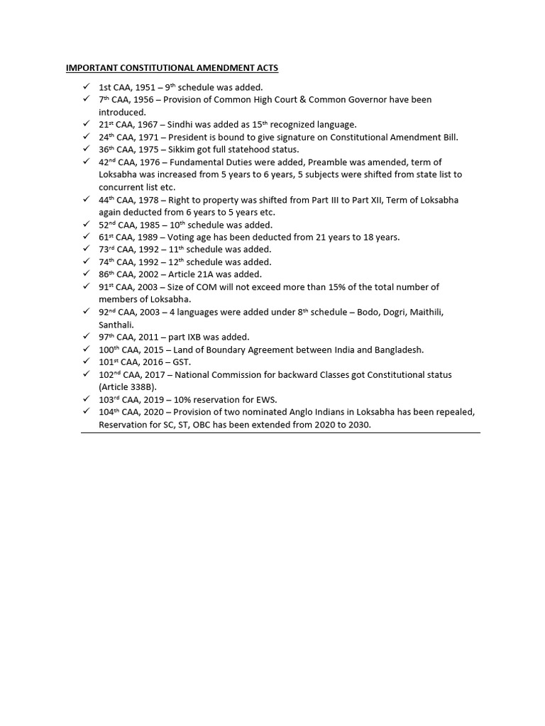 Important Constitutional Amendment Acts | PDF