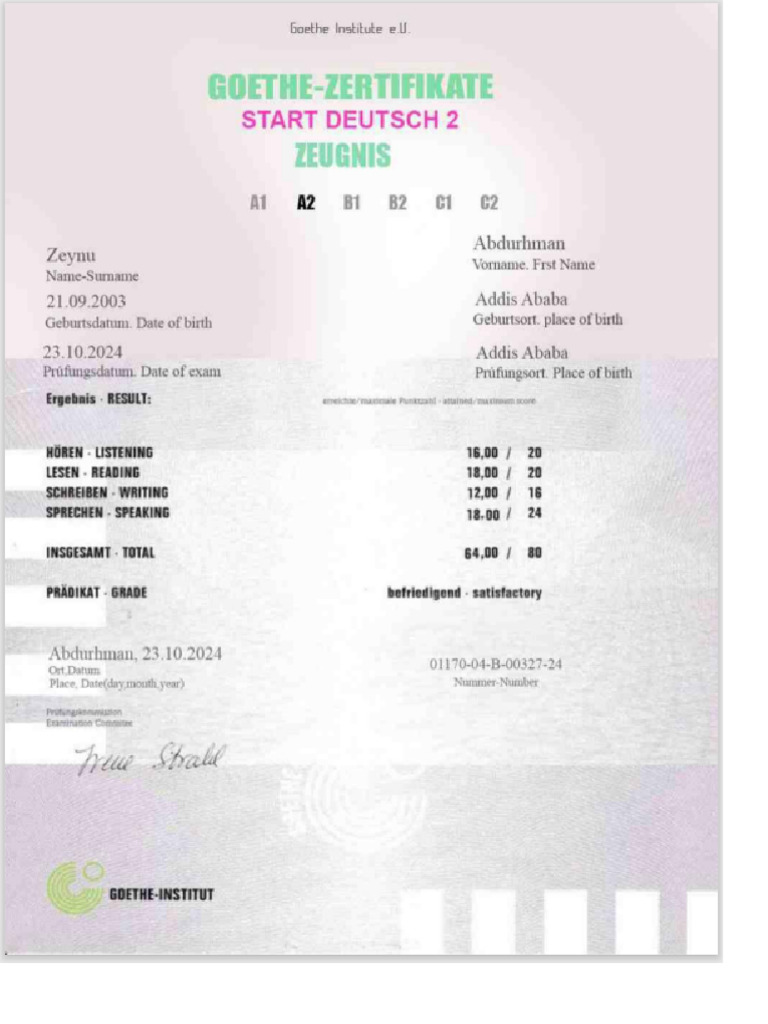 German Certificate A2 | PDF