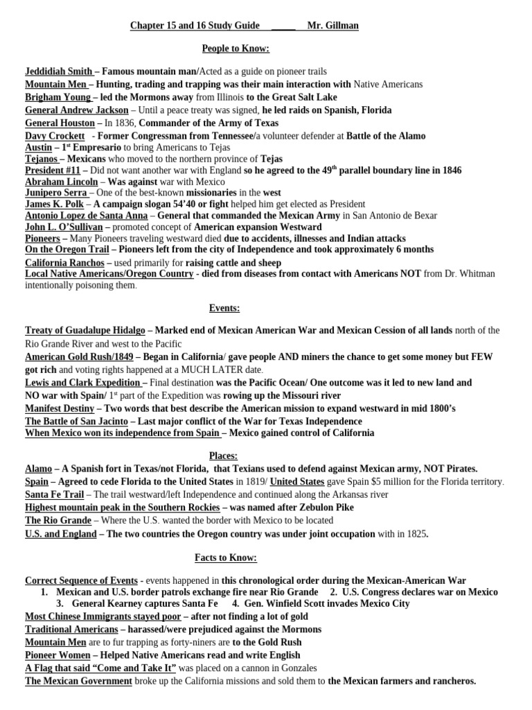 Lesson 15,16 TCI Study Guide | PDF | Mexican–American War | Territorial ...