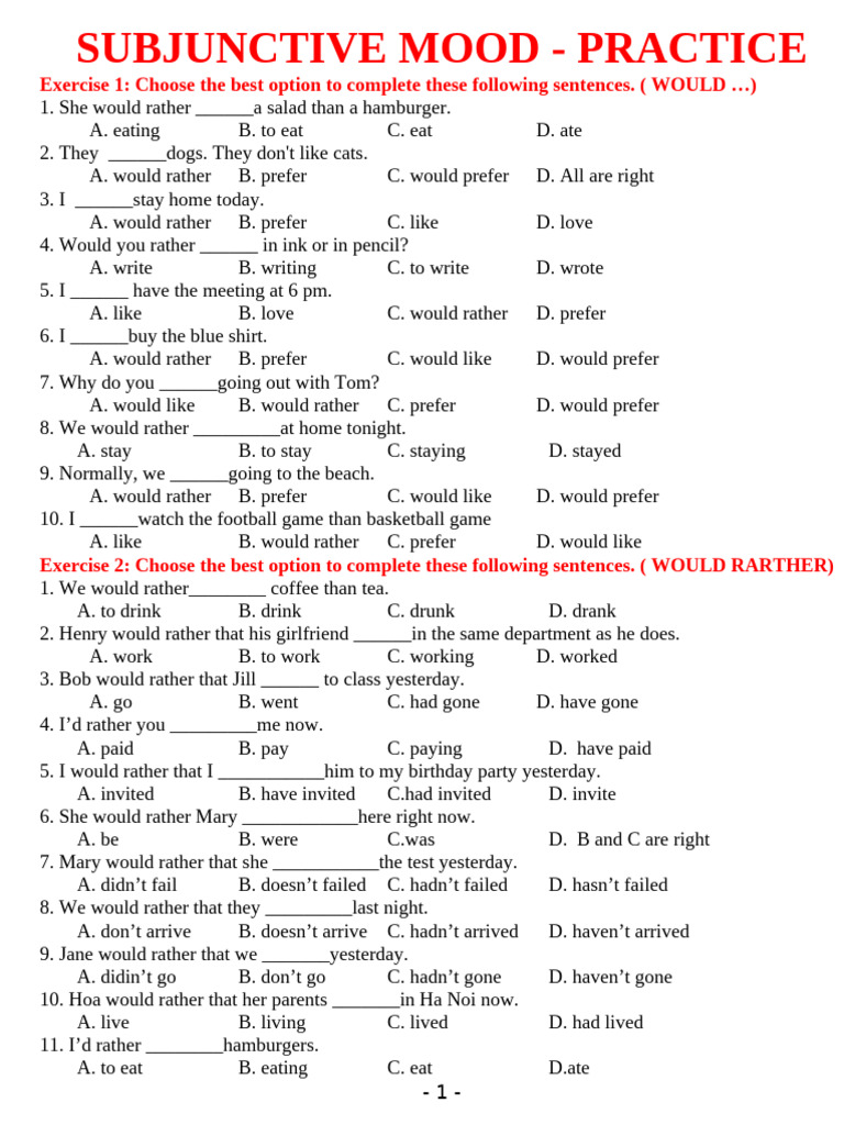 Subjunctive Mood Practice Exercises | PDF
